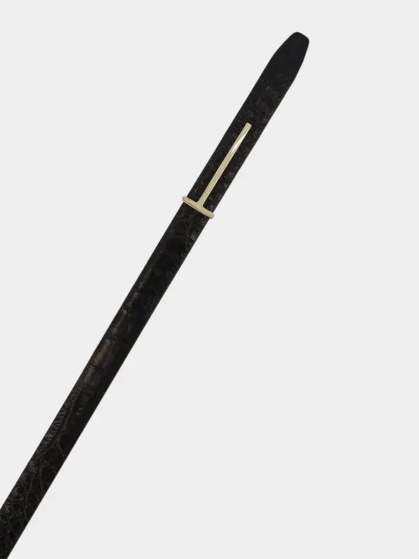 TOM FORD Stamped Crocodile Leather Slim T Belt - Black