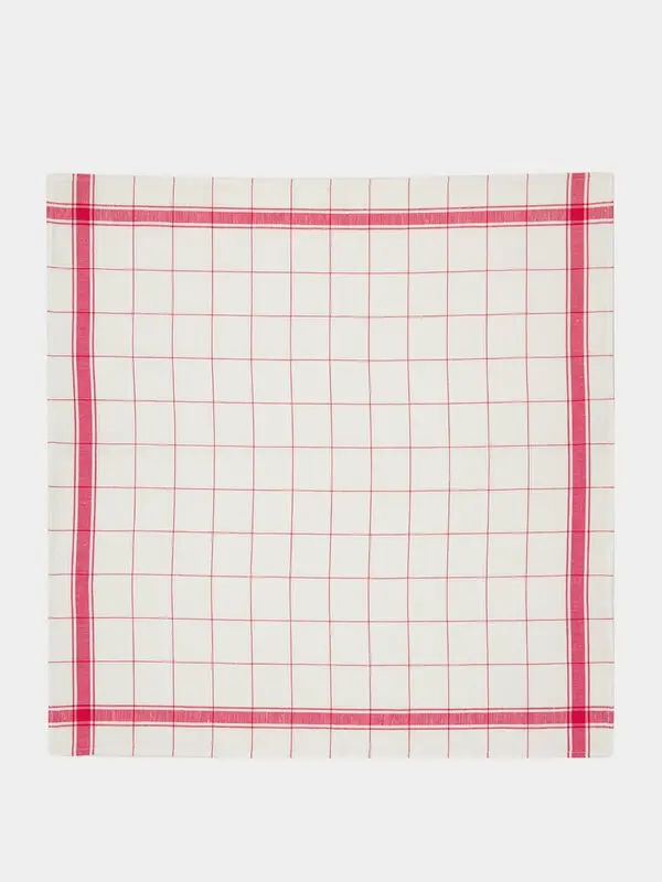 Libeco White And Parma Linen Kitchen Towel - Red