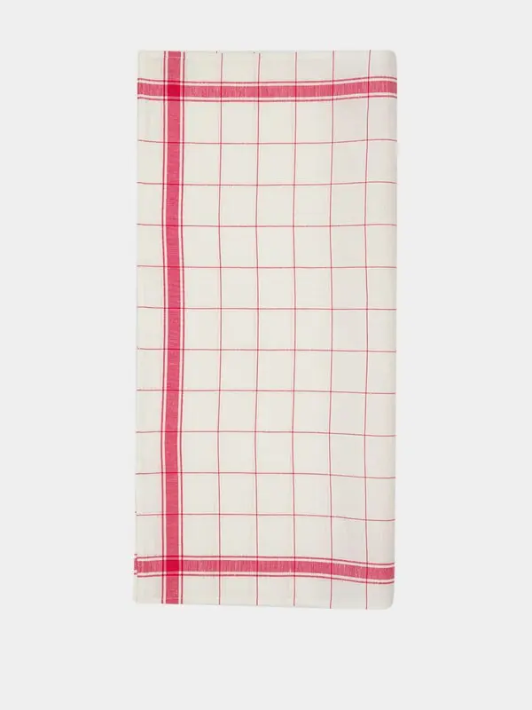 Libeco White And Parma Linen Kitchen Towel - Red