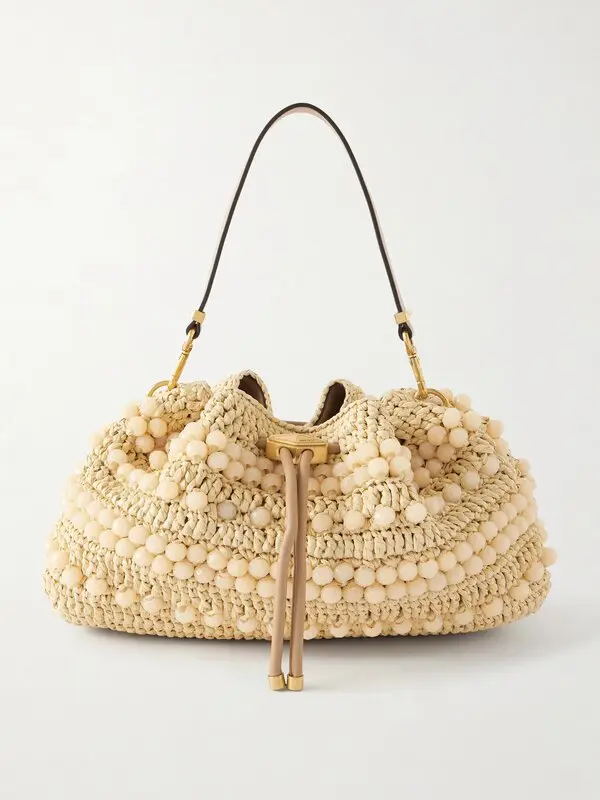 JIMMY CHOO Bon Bon Beaded Raffia Shoulder Bag - Brown