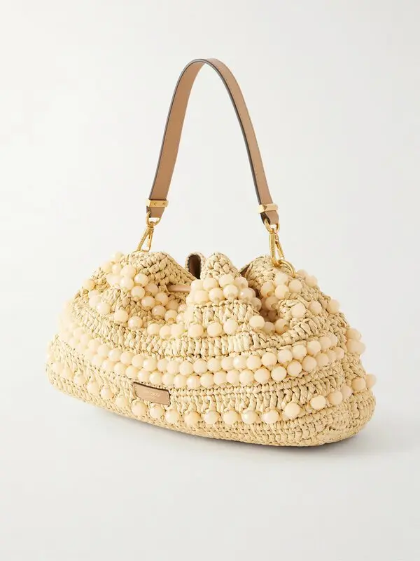 JIMMY CHOO Bon Bon Beaded Raffia Shoulder Bag - Brown
