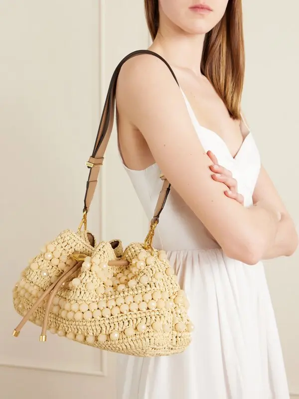 JIMMY CHOO Bon Bon Beaded Raffia Shoulder Bag - Brown