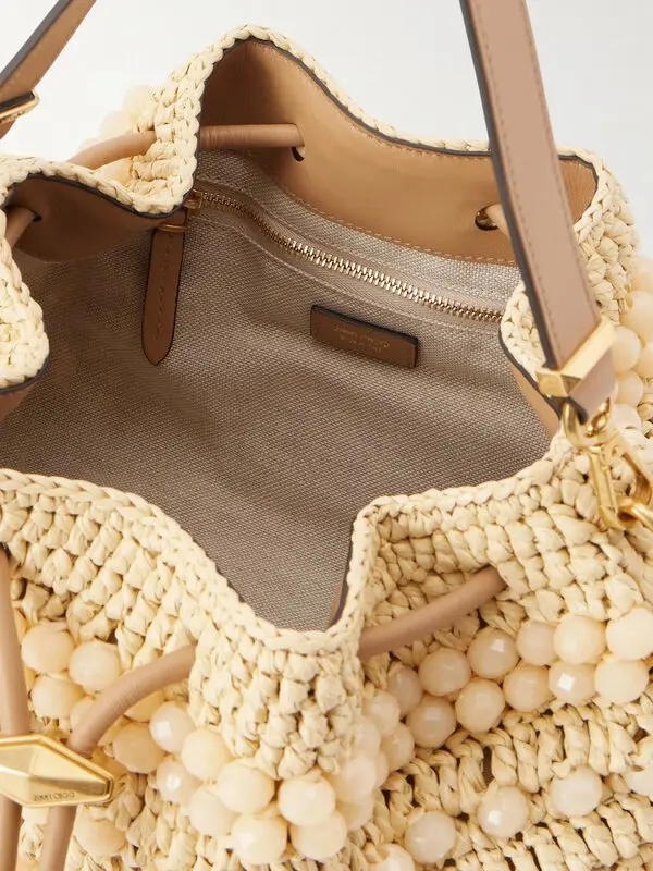JIMMY CHOO Bon Bon Beaded Raffia Shoulder Bag - Brown