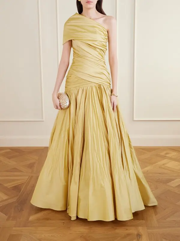 MARMAR HALIM One-shoulder Draped Taffeta Gown