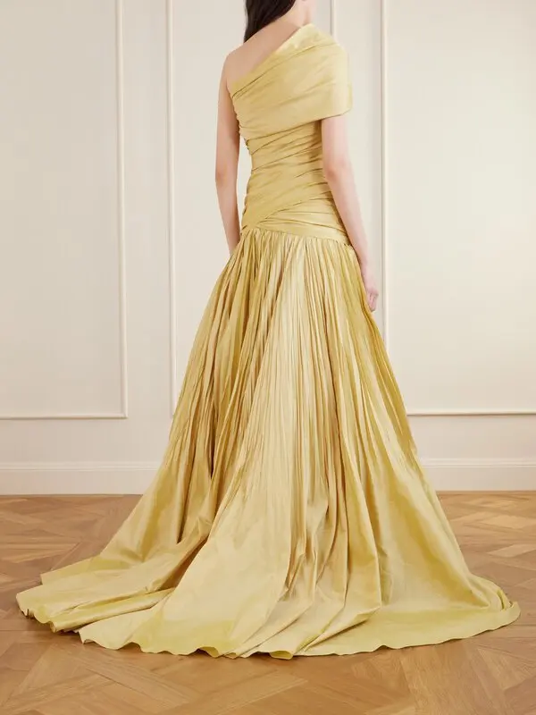 MARMAR HALIM One-shoulder Draped Taffeta Gown