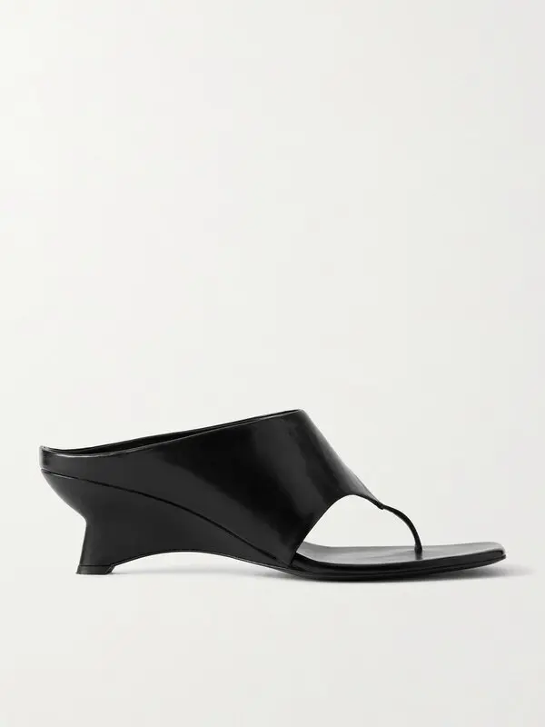 Khaite Marlowe Leather Wedge Mules - Black