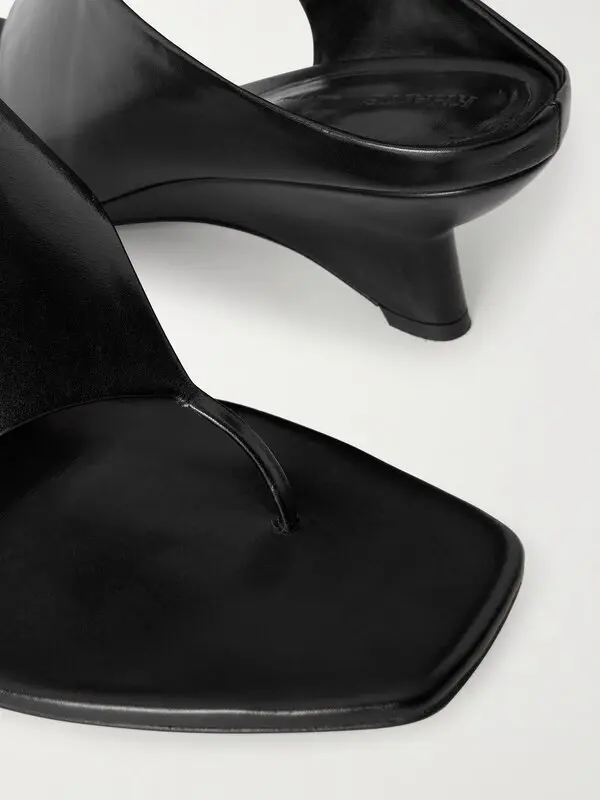 Khaite Marlowe Leather Wedge Mules - Black