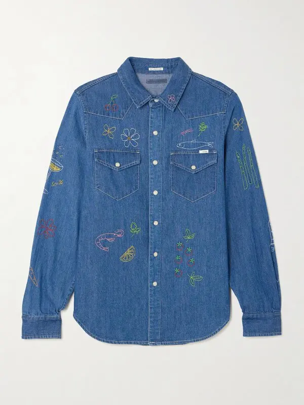 MOTHER All My Eyes Embroidered Denim Shirt - Blue