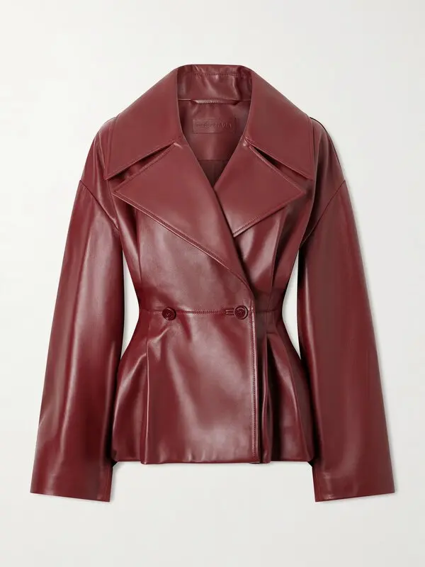 Balenciaga Pleated Leather Jacket - Burgundy