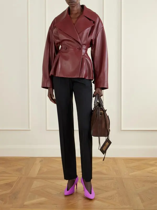 Balenciaga Pleated Leather Jacket - Burgundy