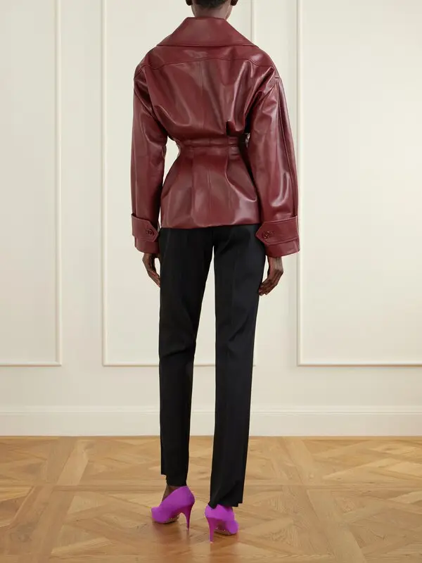 Balenciaga Pleated Leather Jacket - Burgundy