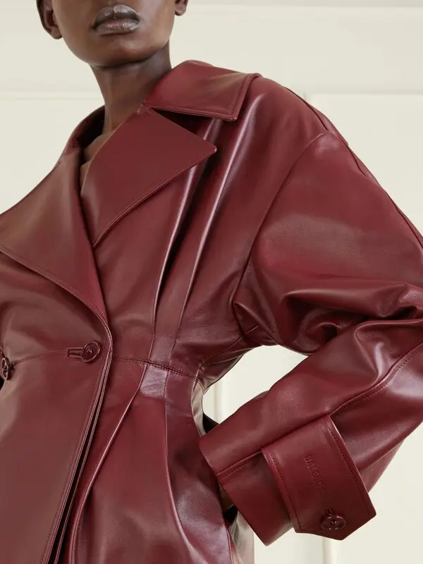 Balenciaga Pleated Leather Jacket - Burgundy