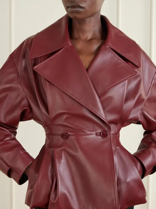 Balenciaga Pleated Leather Jacket - Burgundy