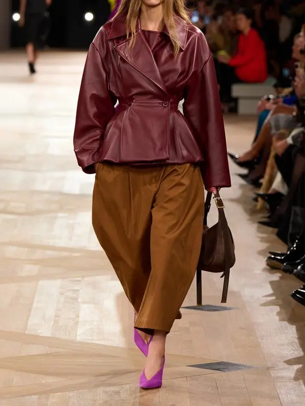 Balenciaga Pleated Leather Jacket - Burgundy