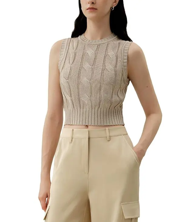 Lilysilk Cable Knit Tussah Silk Cropped Top - Beige