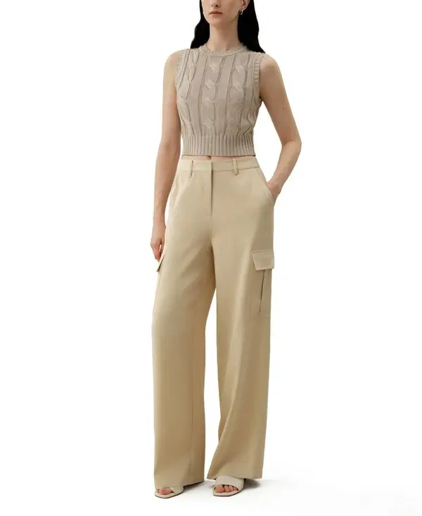 Lilysilk Cable Knit Tussah Silk Cropped Top - Beige