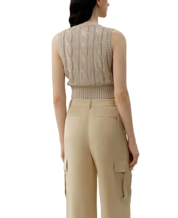 Lilysilk Cable Knit Tussah Silk Cropped Top - Beige