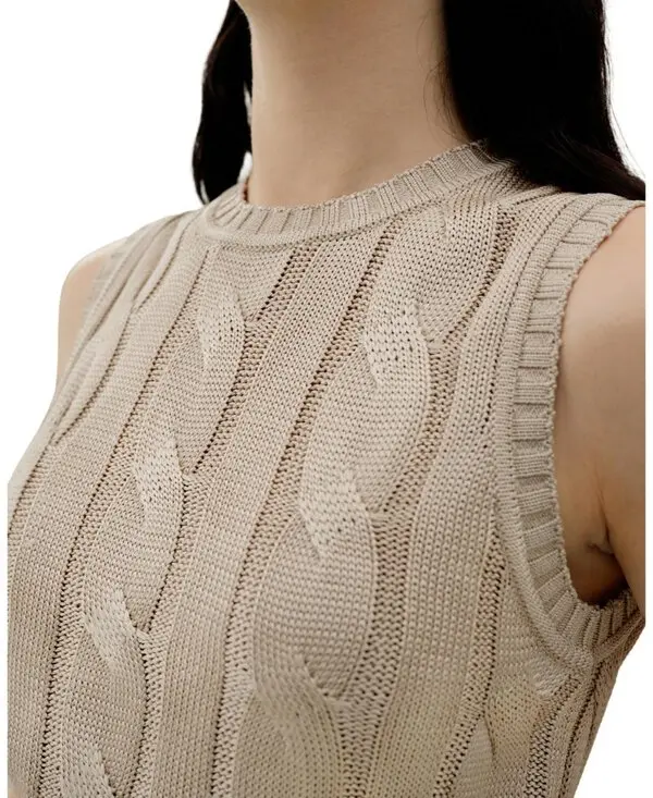 Lilysilk Cable Knit Tussah Silk Cropped Top - Beige