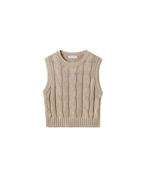 Lilysilk Cable Knit Tussah Silk Cropped Top - Beige