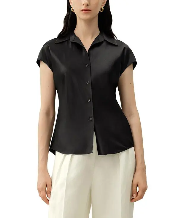 Lilysilk Bias Cut Cap-sleeve Silk Shirt - Black
