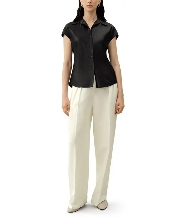 Lilysilk Bias Cut Cap-sleeve Silk Shirt - Black
