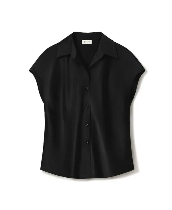Lilysilk Bias Cut Cap-sleeve Silk Shirt - Black