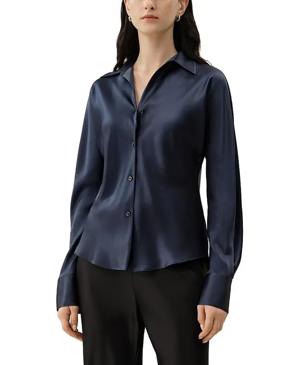 Lilysilk Bias Cut Silk Shirt - Navy Blue