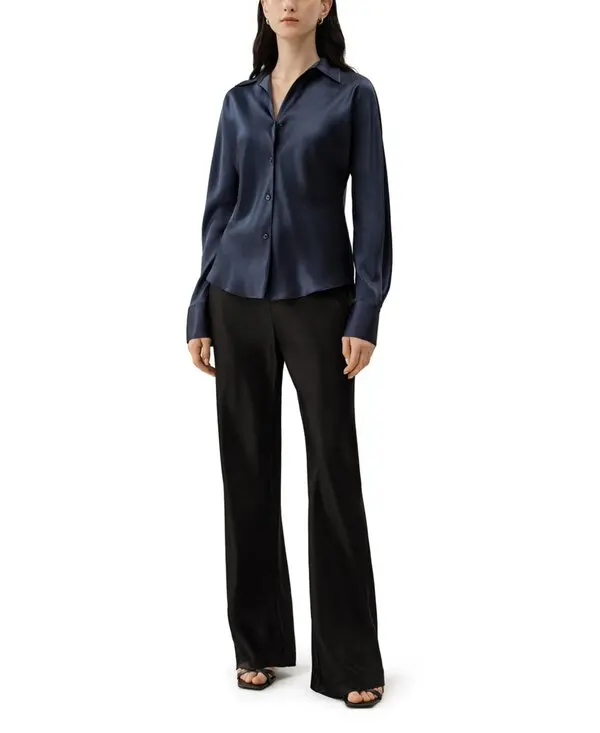 Lilysilk Bias Cut Silk Shirt - Navy Blue