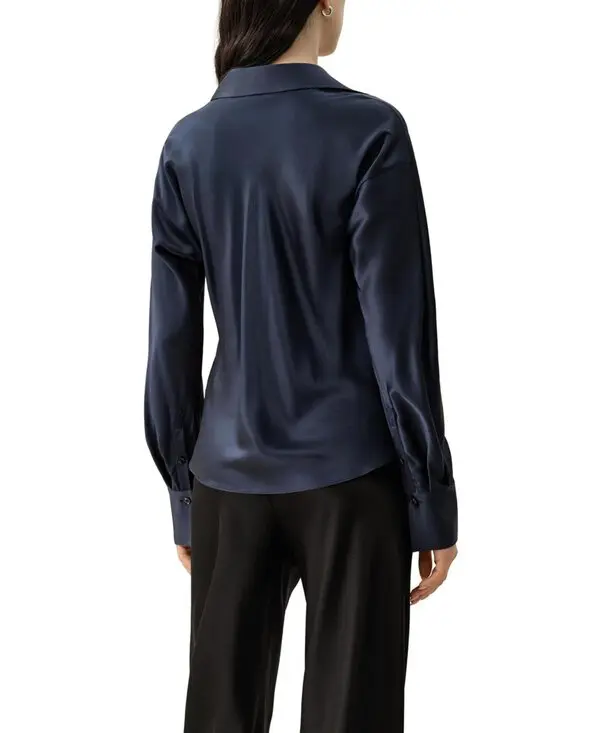 Lilysilk Bias Cut Silk Shirt - Navy Blue