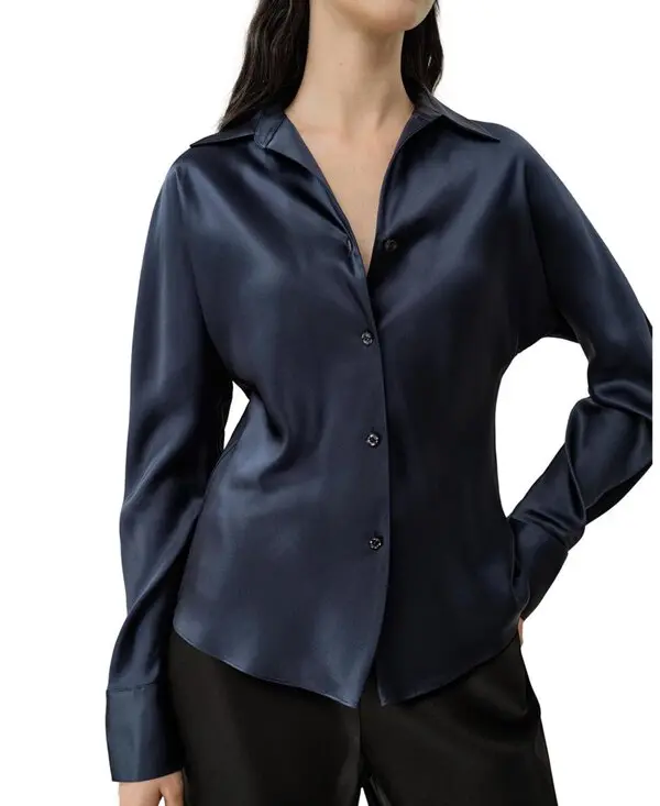 Lilysilk Bias Cut Silk Shirt - Navy Blue