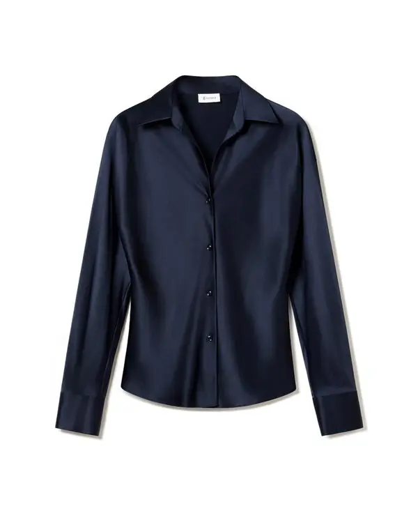 Lilysilk Bias Cut Silk Shirt - Navy Blue