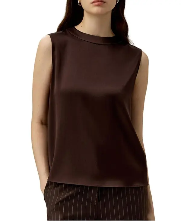 Lilysilk Sleeveless Round Neck Silk Top - Dark-brown