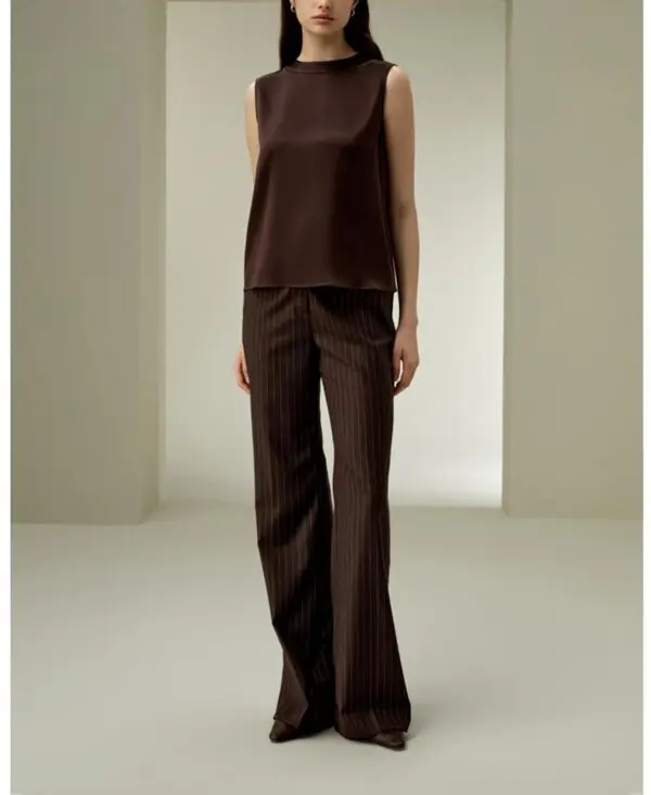 Lilysilk Sleeveless Round Neck Silk Top - Dark-brown