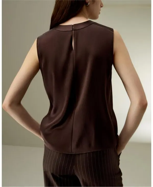 Lilysilk Sleeveless Round Neck Silk Top - Dark-brown