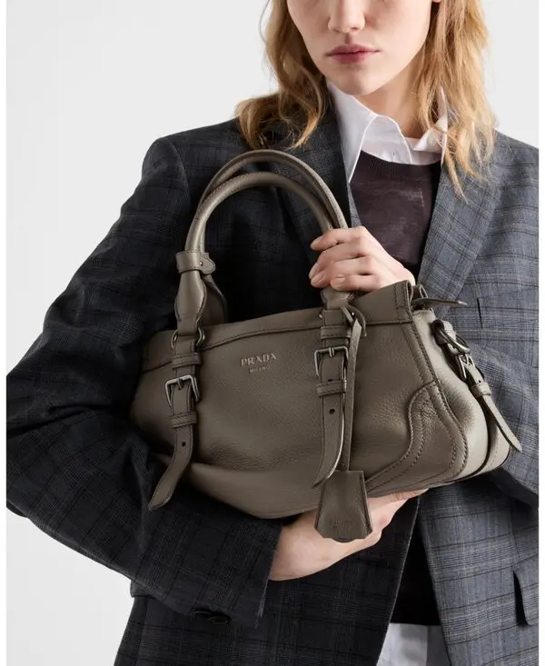 Prada Leather Tote Bag - Grey
