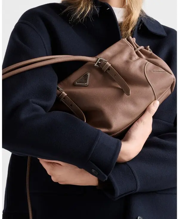 Prada Bonnie Medium Antiqued Leather Tote Bag - Brown Overflow