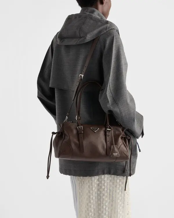 Prada Bonnie Medium Antiqued Leather Tote Bag - Dark Brown
