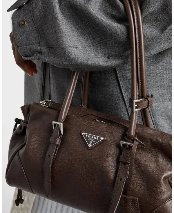 Prada Bonnie Medium Antiqued Leather Tote Bag - Dark Brown