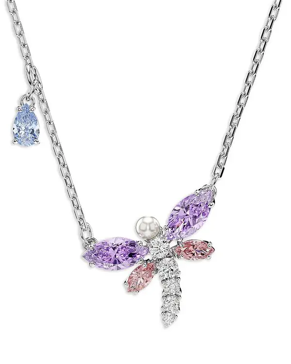 SWAROVSKI Ariana Grande X Crystal, Cubic Zirconia & Imitation Pearl Dragonfly Pendant Necklace, 14.87-17.75 - Pink
