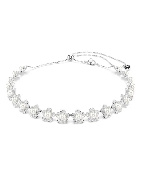 SWAROVSKI Crystal And Imitation Pearl Flower Choker Necklace - White