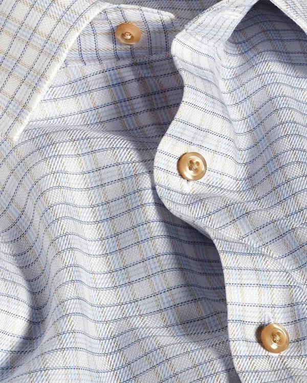 David Donahue Trim Fit Dobby Check Dress Shirt - White/ Dune
