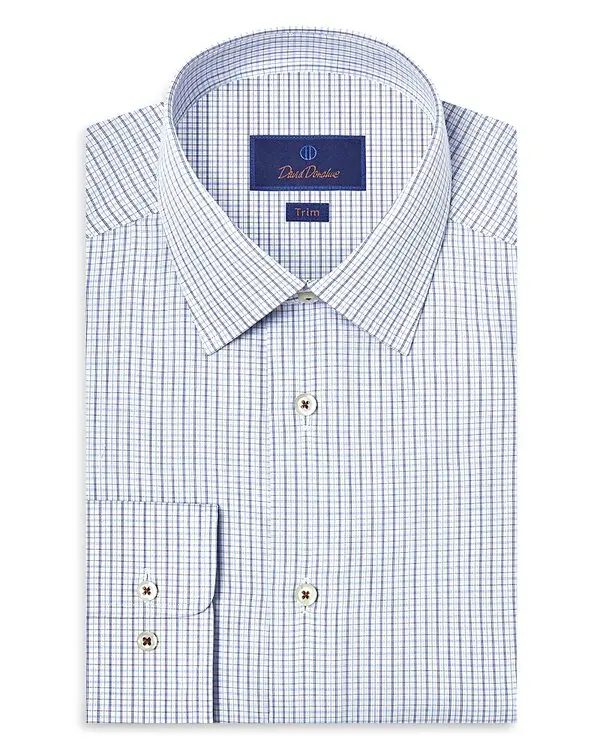 David Donahue Trim Fit Dobby Check Dress Shirt - White/ Chocolate