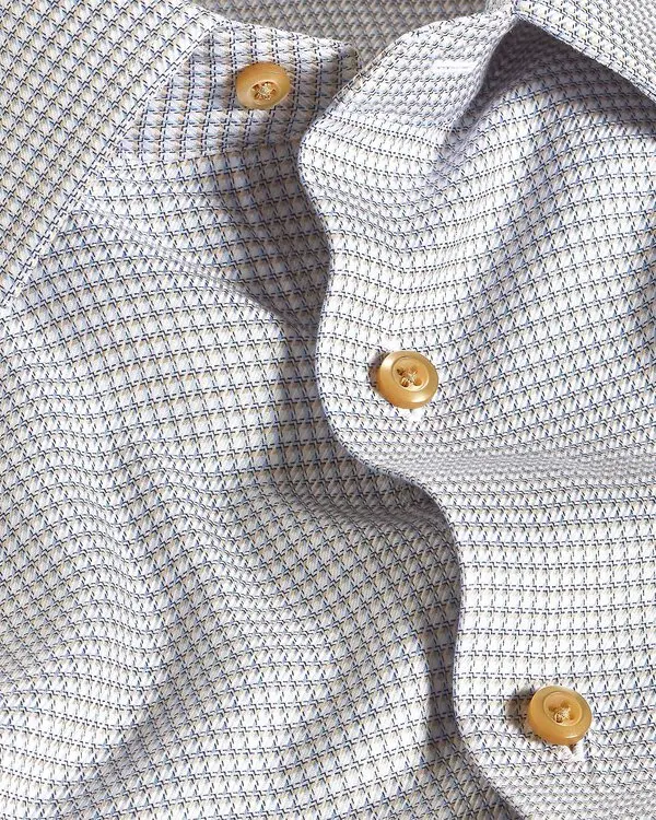 David Donahue Trim Fit Twill Micro Check Dress Shirt - White/ Dune