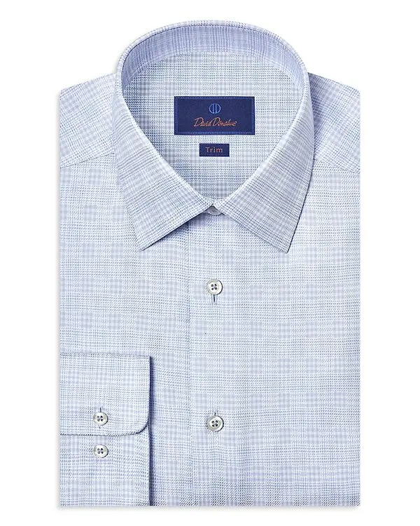 David Donahue Trim Fit Dobby Check Dress Shirt - Sky