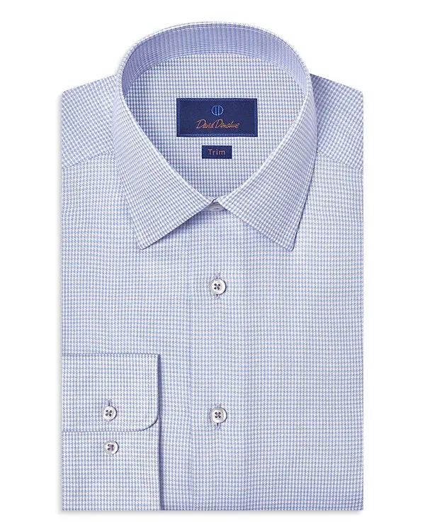 David Donahue Trim Fit Silk Blend Twill Check Dress Shirt - Sky/ Lilac