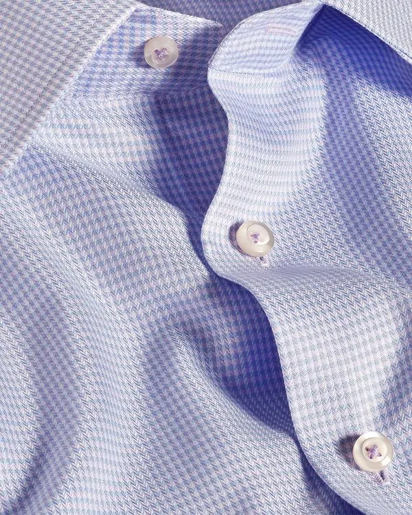 David Donahue Trim Fit Silk Blend Twill Check Dress Shirt - Sky/ Lilac