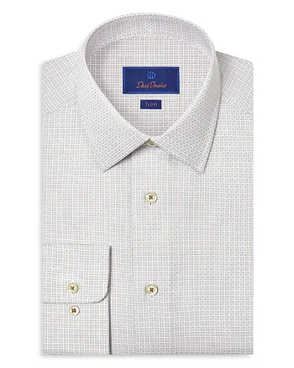 David Donahue Trim Fit Dobby Check Dress Shirt - White/ Dune