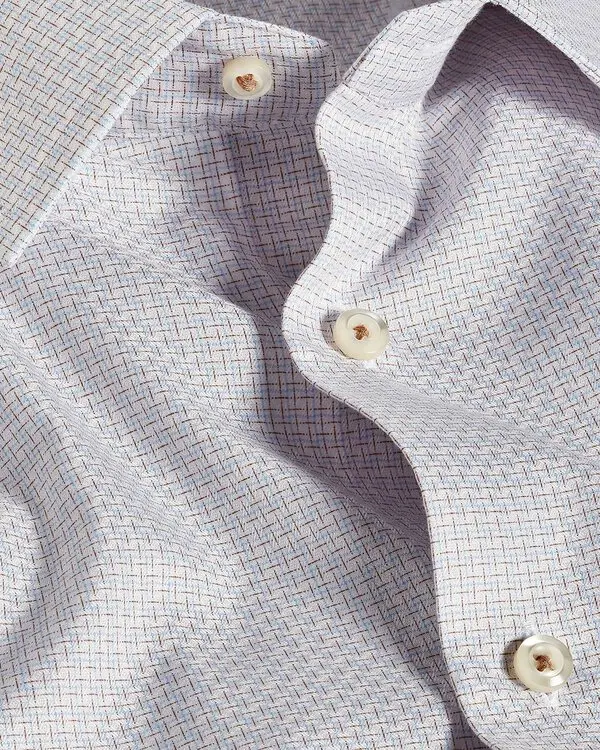 David Donahue Trim Fit Dobby Check Dress Shirt - White/ Dune