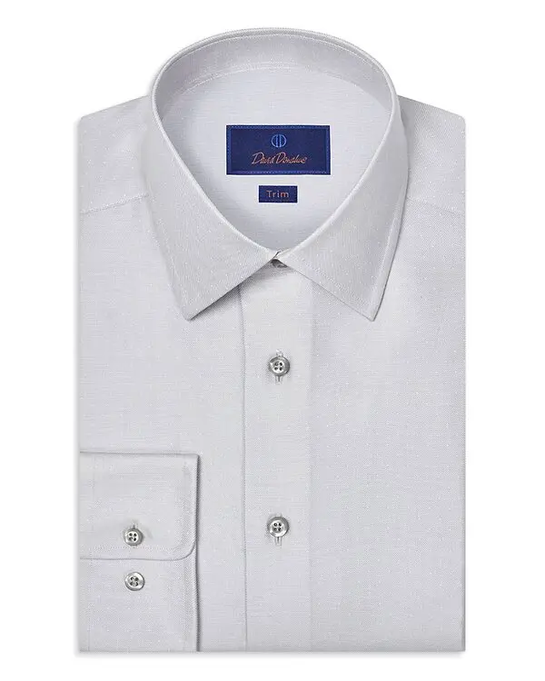 David Donahue Trim Fit Silk Blend Dot Dress Shirt - Pearl