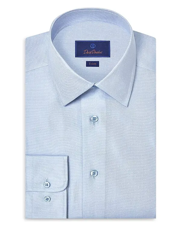 David Donahue Trim Fit Silk Blend Dot Dress Shirt - Sky